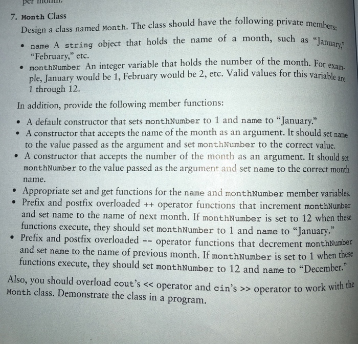 Solved per monil. 7. Month Class rs: Design a class named | Chegg.com