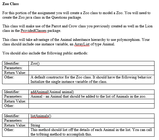 Solved Bird Class For this portion of the assignment you | Chegg.com