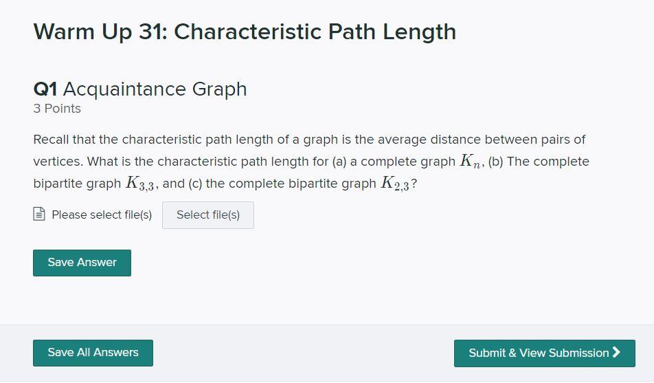 Warm Up 31: Characteristic Path Length Q1 | Chegg.com