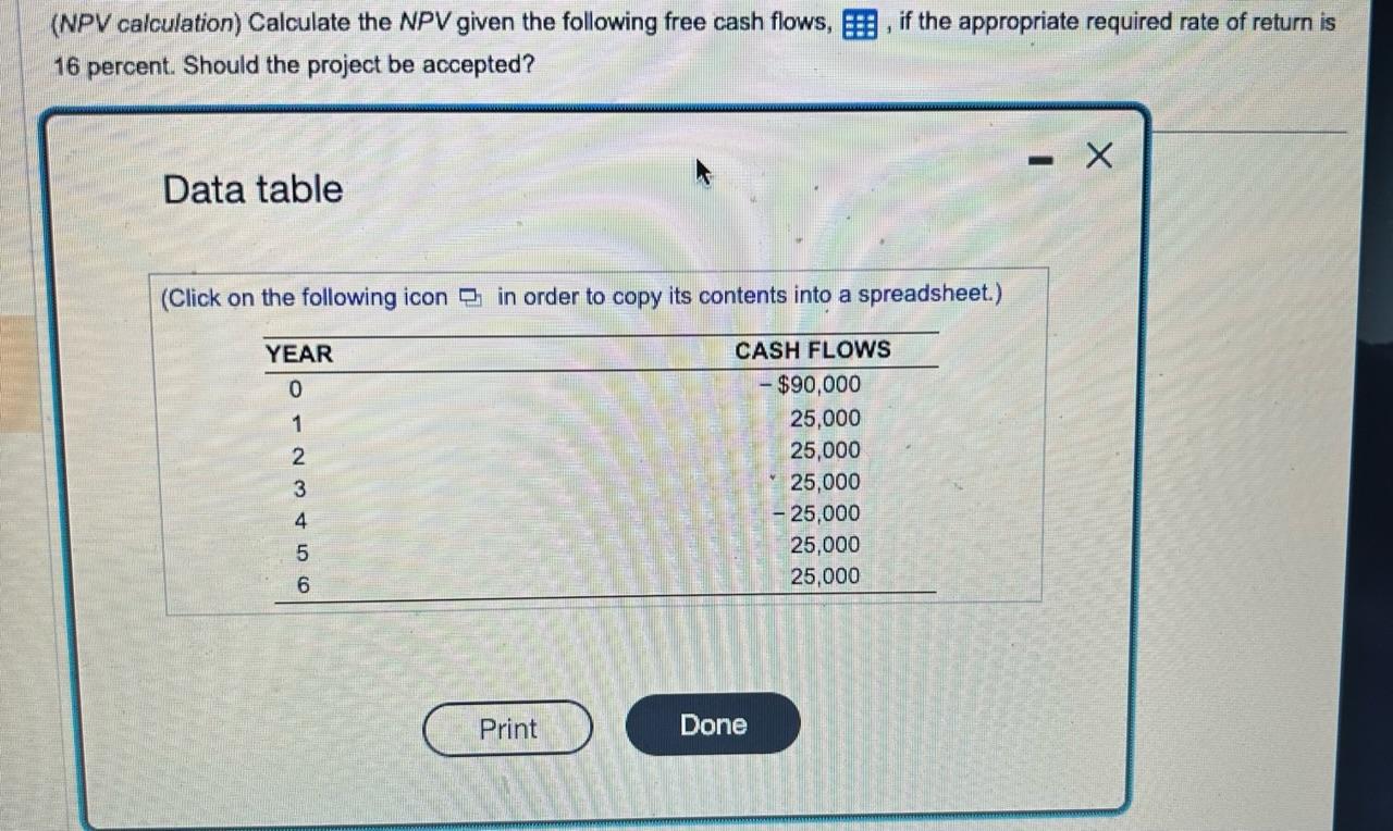 Solved (NPV calculation) Calculate the NPV given the | Chegg.com