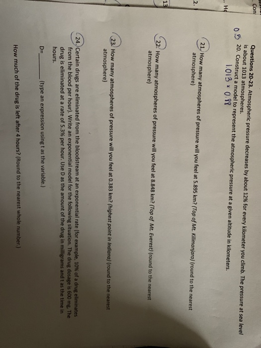 Solved Con Questions 20-23. Atmospheric pressure decreases | Chegg.com