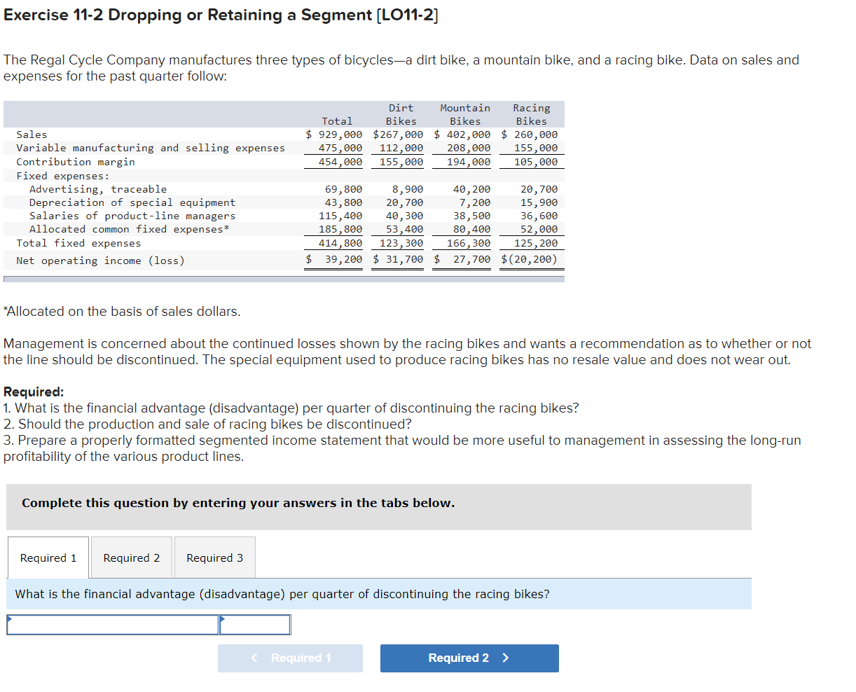 Solved Exercise 11-2 Dropping or Retaining a Segment | Chegg.com