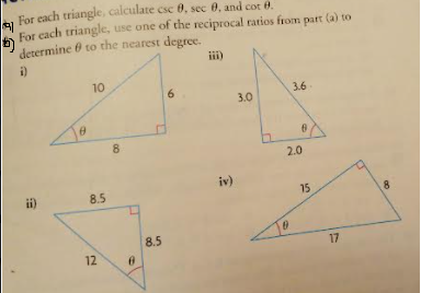 Solved 917 b For each triangle, calculate csc 8, sece, and | Chegg.com