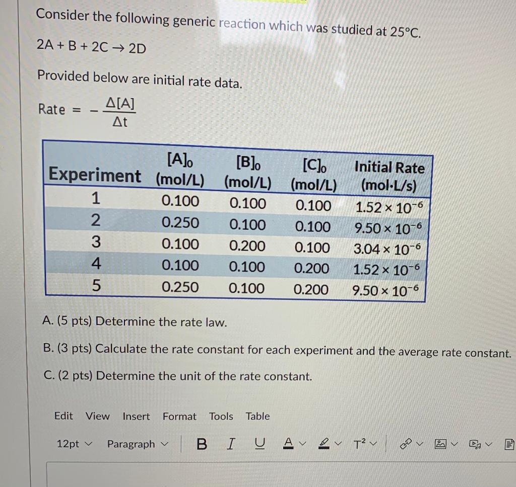 Solved Consider the following generic reaction which was | Chegg.com