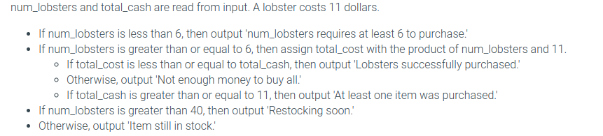 Solved num_lobsters and total_cash are read from input. A | Chegg.com