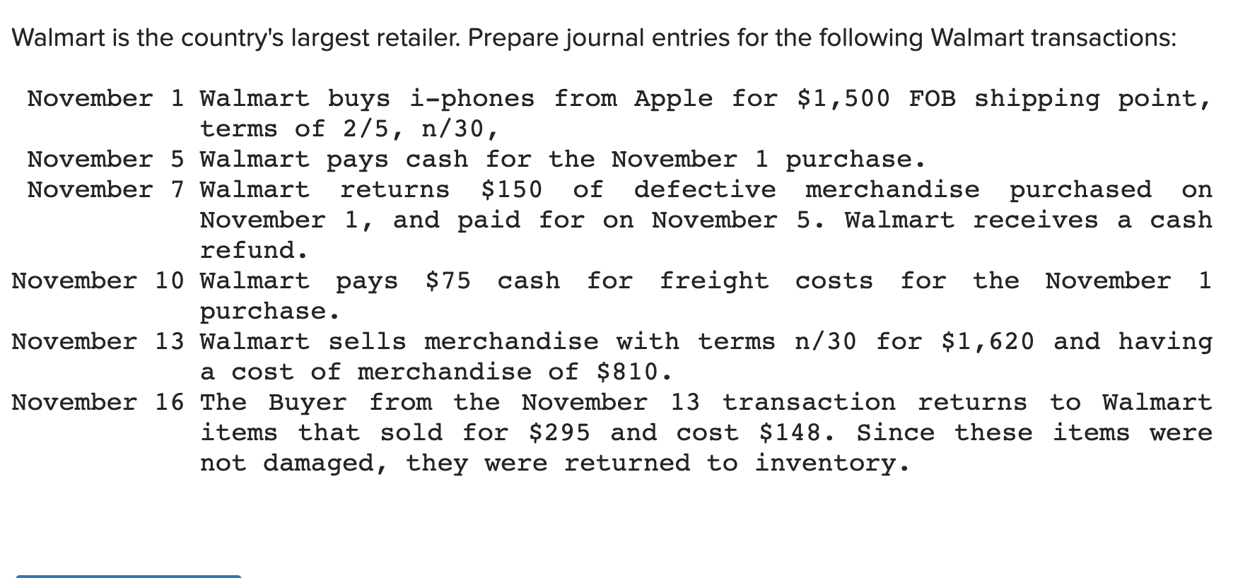 Solved Walmart is the country's largest retailer. Prepare | Chegg.com