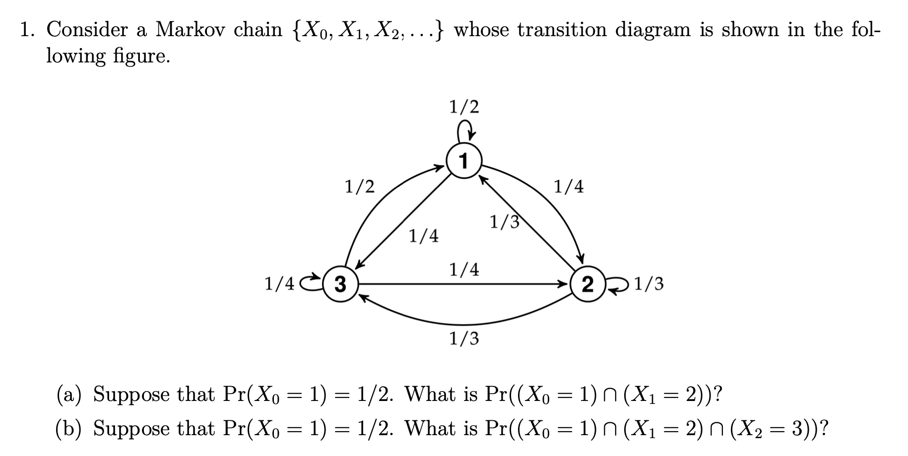 Solved 1. Consider a Markov chain {X0, X1, X2, ...} whose | Chegg.com