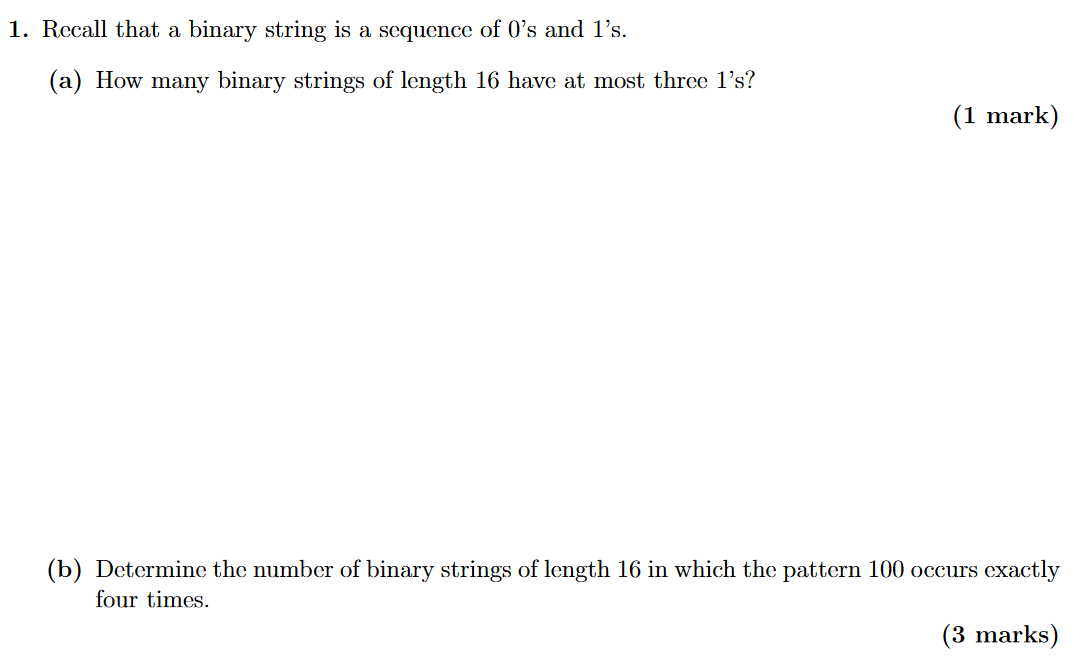 Solved Recall that a binary string is a sequence of 0 's and | Chegg.com
