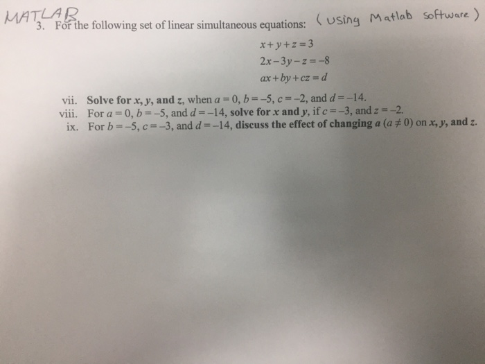 Solved For the following set of linear simultaneous | Chegg.com