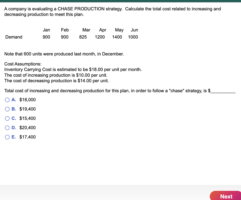 Solved A company is evaluating a CHASE PRODUCTION strategy. | Chegg.com