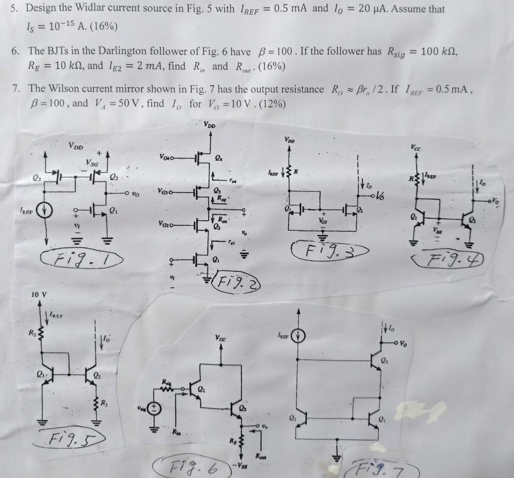 Solved 5. Design the Widlar current source in Fig. 5 with | Chegg.com