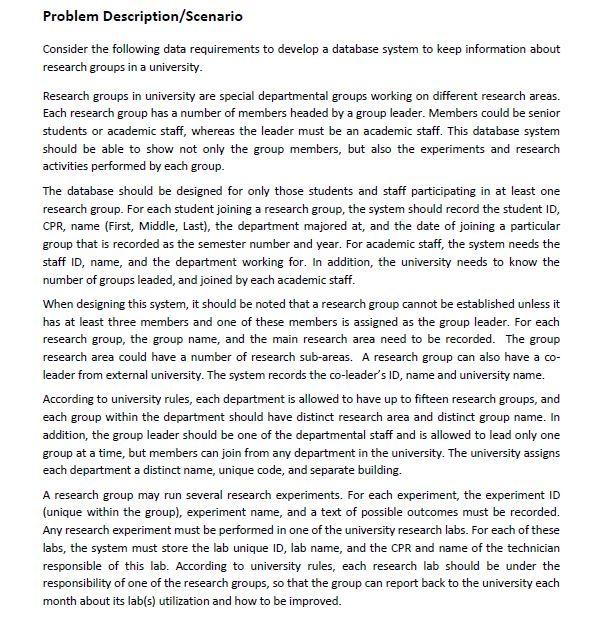 Solved Problem Description/Scenario Consider the following | Chegg.com