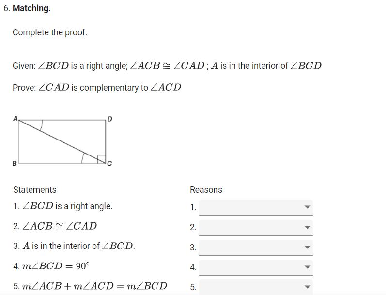 Solved Matching. Complete the proof. Given: /_BCD is a right | Chegg.com
