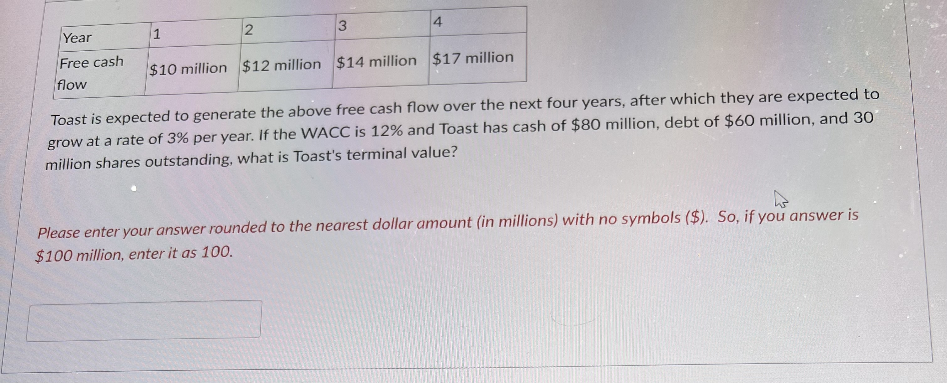 Solved Toast is expected to generate the above free cash | Chegg.com
