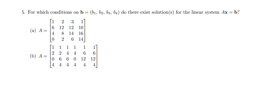 Solved 5. For which conditions on b=(b1,b2,b3,b4) do there | Chegg.com