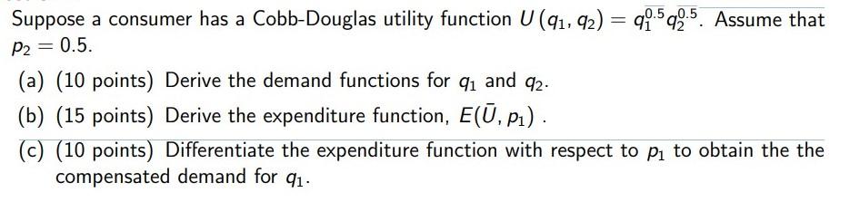 Solved Suppose a consumer has a Cobb-Douglas utility | Chegg.com