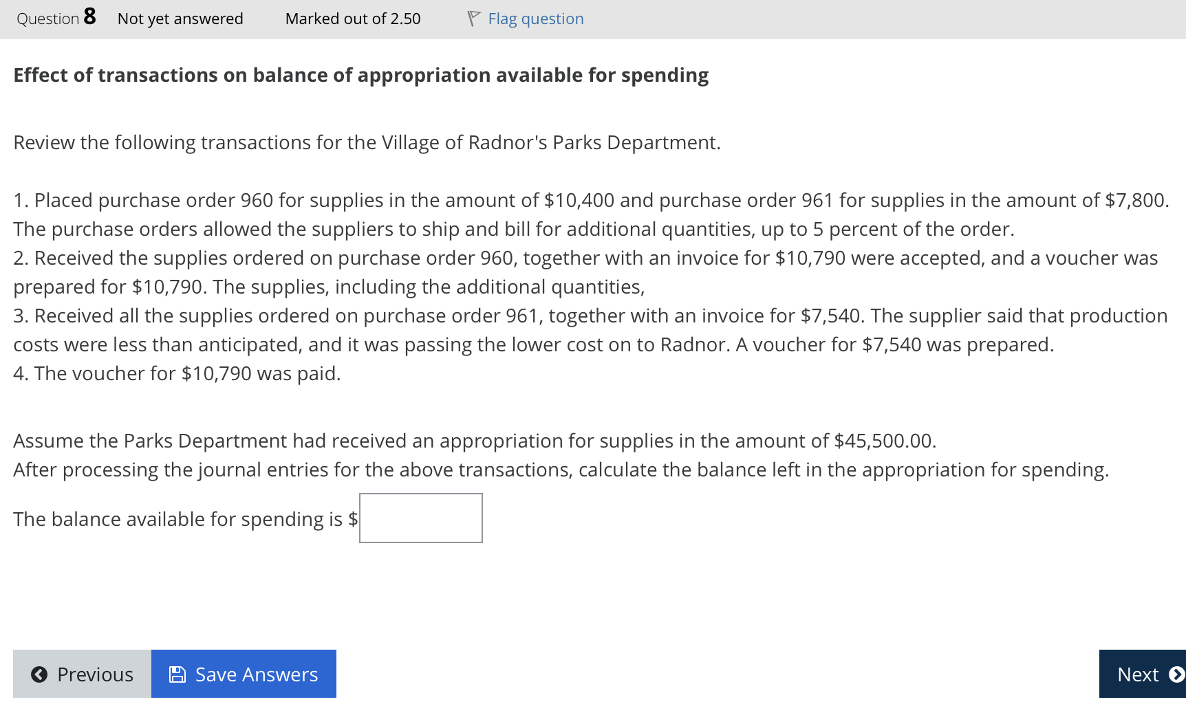 Solved Effect of transactions on balance of appropriation | Chegg.com