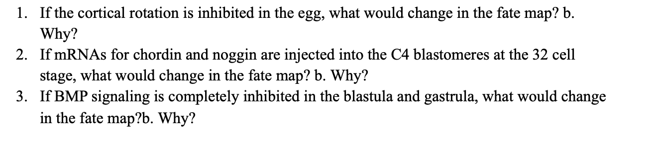 Solved 1. If the cortical rotation is inhibited in the egg, | Chegg.com
