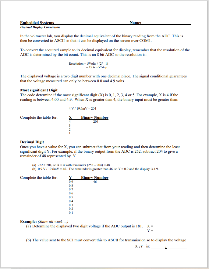 Solved In the voltmeter lab, you display the decimal | Chegg.com