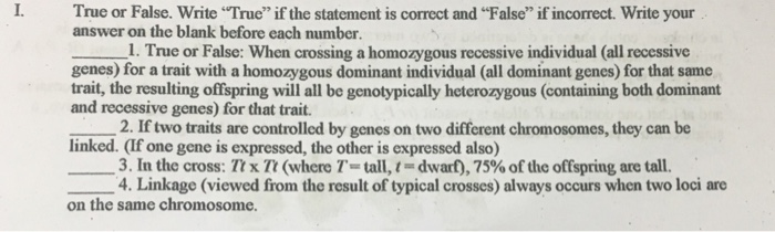 Solved I. True or False. Write True" if the statement is | Chegg.com