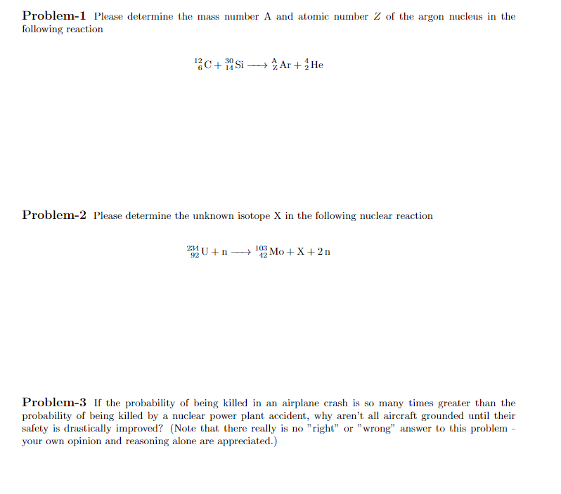 Solved Problem-1 Please determine the mass number A and | Chegg.com