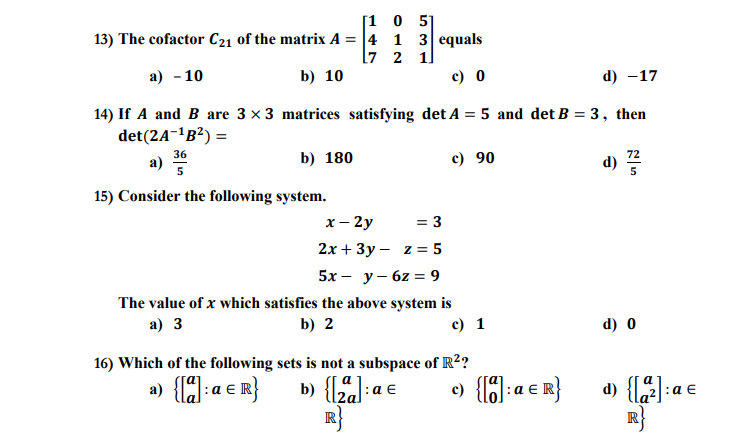 Solved [1 0 51 13) The cofactor C21 of the matrix A = 4 1 3 | Chegg.com