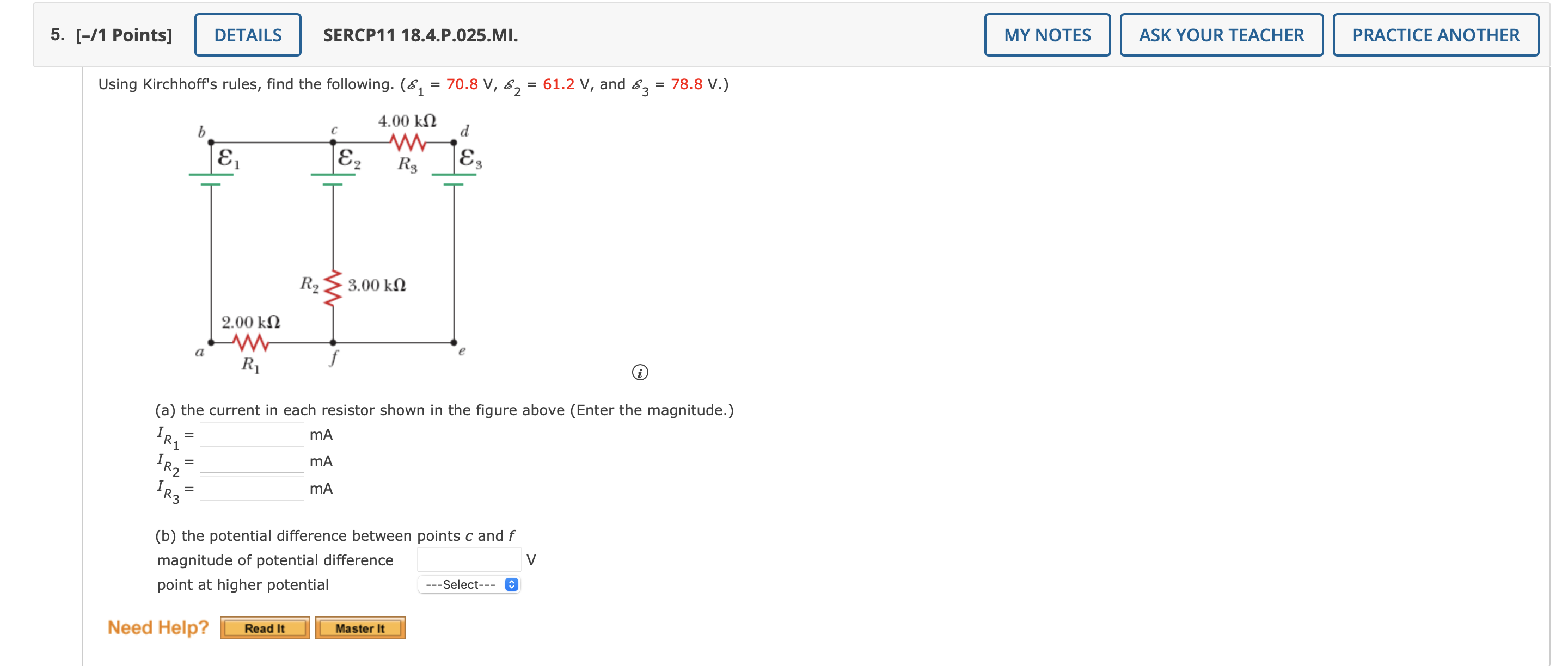 Solved Using Kirchhoff's rules, find the following. ( | Chegg.com
