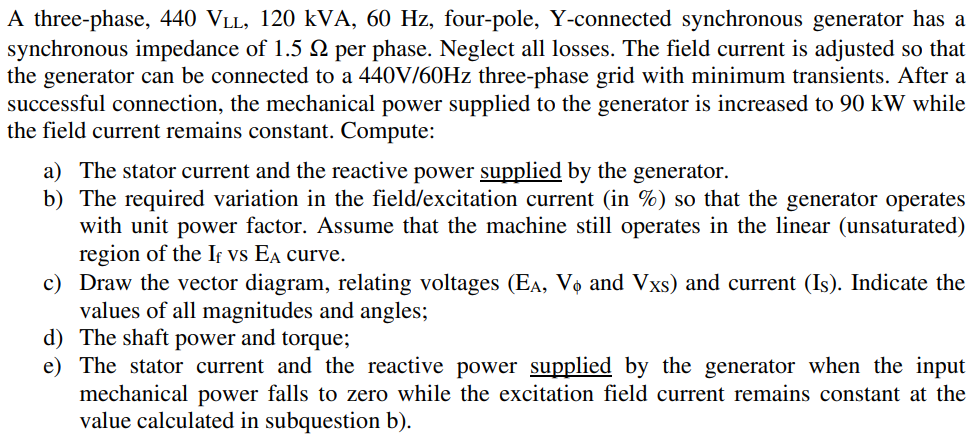Solved A three-phase, 440 VLL, 120 kVA, 60 Hz, four-pole, | Chegg.com
