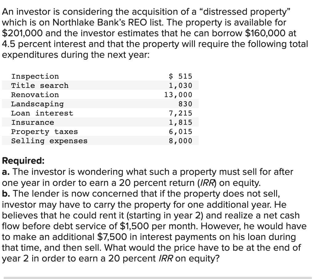 An investor is considering the acquisition of a | Chegg.com