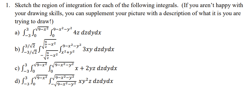 Solved 1. Sketch the region of integration for each of the | Chegg.com