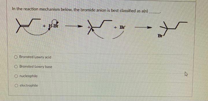 Solved In the reaction mechanism below, the bromide anion is | Chegg.com