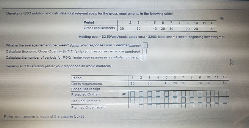 Develop a EOQ solution and calculate total relevant | Chegg.com