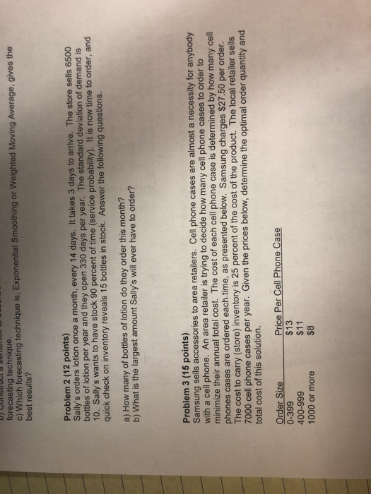 Solved forecasting technique. c) Which forecasting technique | Chegg.com