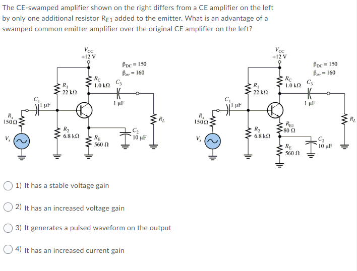 Solved The CE-swamped amplifier shown on the right differs | Chegg.com