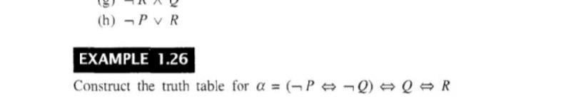 Solved (h) - PVR EXAMPLE 1.26 Construct the truth table for | Chegg.com