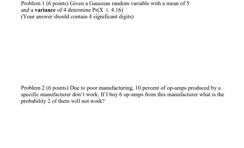 Solved Problem 1 6 Points Given A Gaussian Random Variable 2491