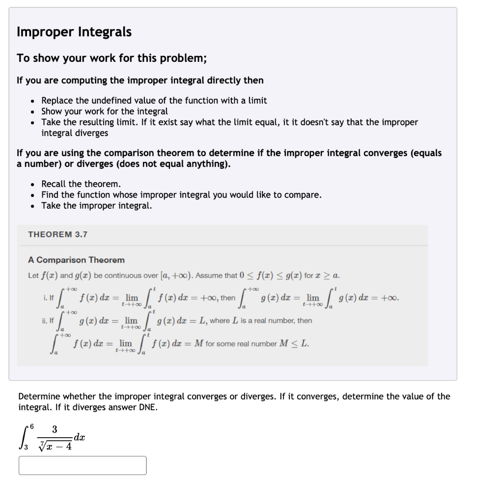 Solved Improper Integrals To show your work for this | Chegg.com