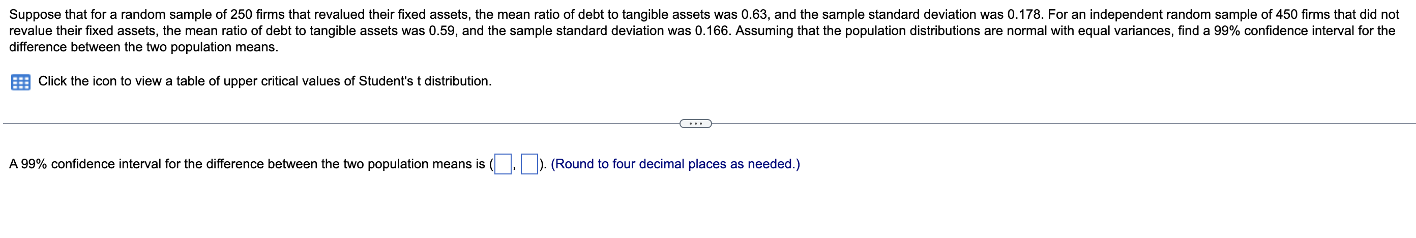 Solved difference between the two population means. Click | Chegg.com