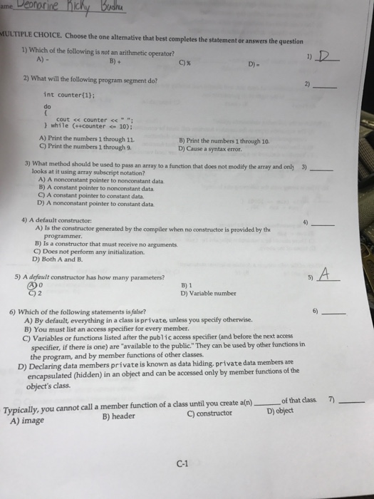 Solved Which of the following is not an arithmetic operator? | Chegg.com