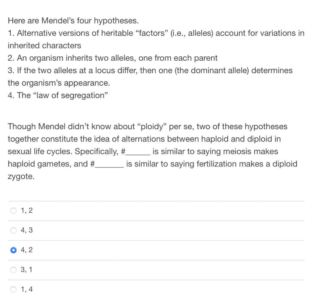 Solved Here are Mendel's four hypotheses. 1. Alternative | Chegg.com