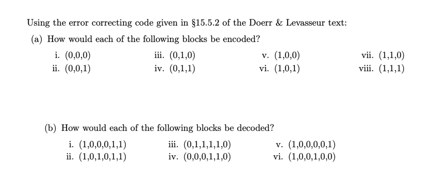 Solved Using The Error Correcting Code Given In 1552 Of 6673