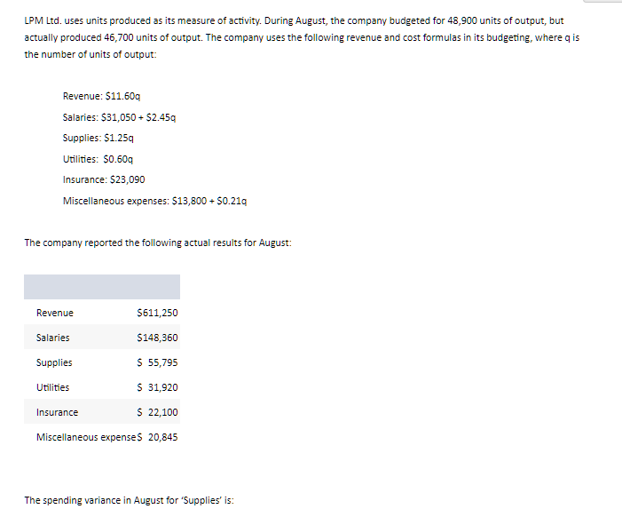 Solved LPM Ltd. uses units produced as its measure of | Chegg.com