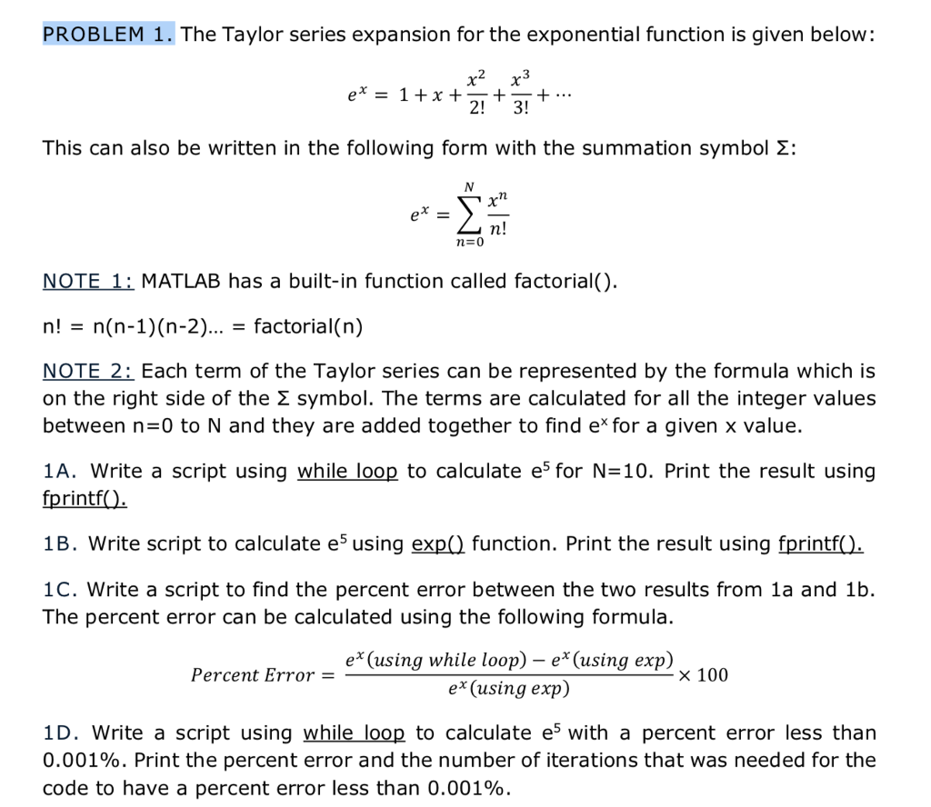 Solved PROBLEM 1. The Taylor series expansion for the | Chegg.com