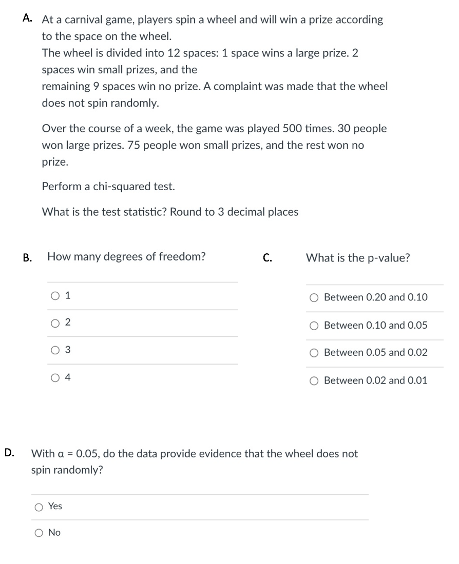 Solved A. At a carnival game, players spin a wheel and will | Chegg.com