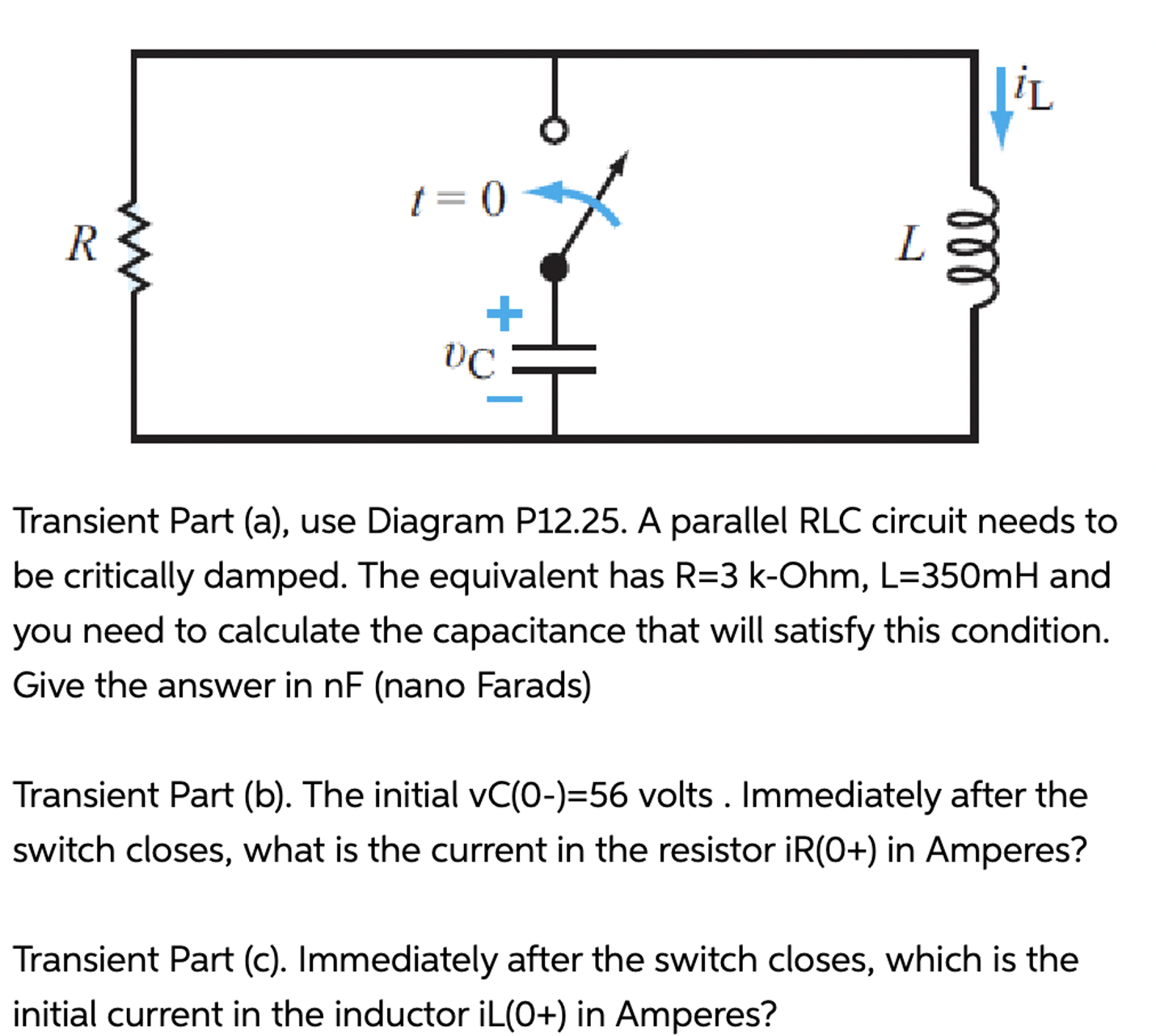 Solved Transient Part (a), ﻿use Diagram P12.25. ﻿A parallel | Chegg.com