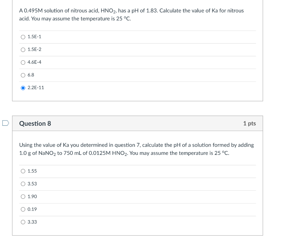 Solved A 0.495M solution of nitrous acid, HNO2, has a pH of | Chegg.com
