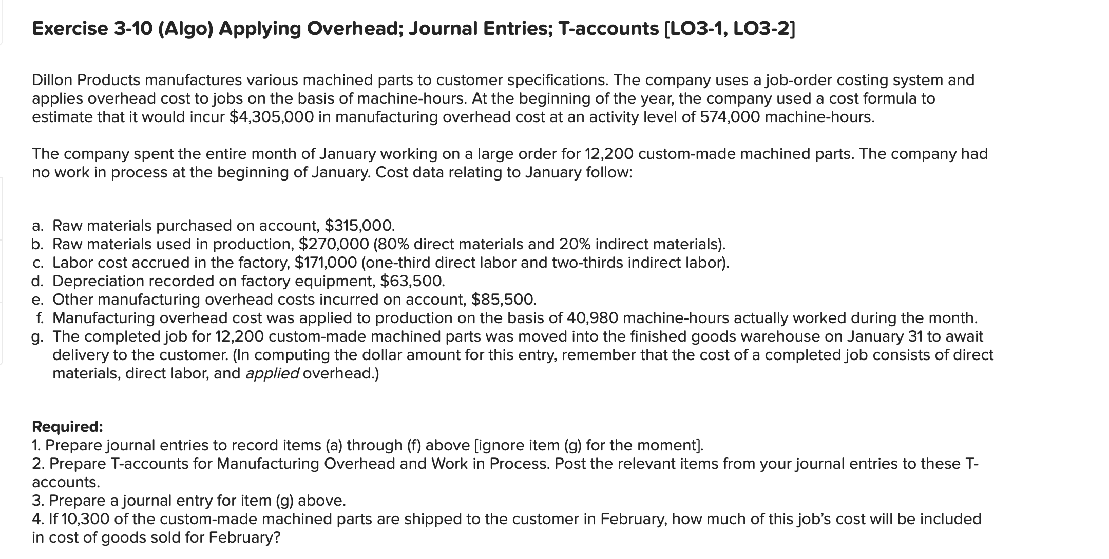 Solved Exercise 3-10 (Algo) Applying Overhead; Journal | Chegg.com