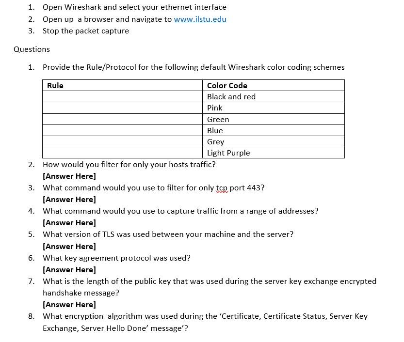 Solved 1. Open Wireshark and select your ethernet interface | Chegg.com