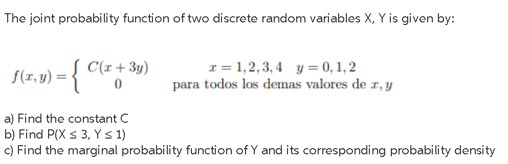 Solved The joint probability function of two discrete random | Chegg.com