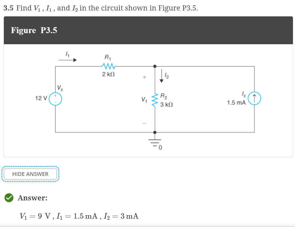 Solved 3.5 Find V1,I1, and I2 in the circuit shown in Figure | Chegg.com